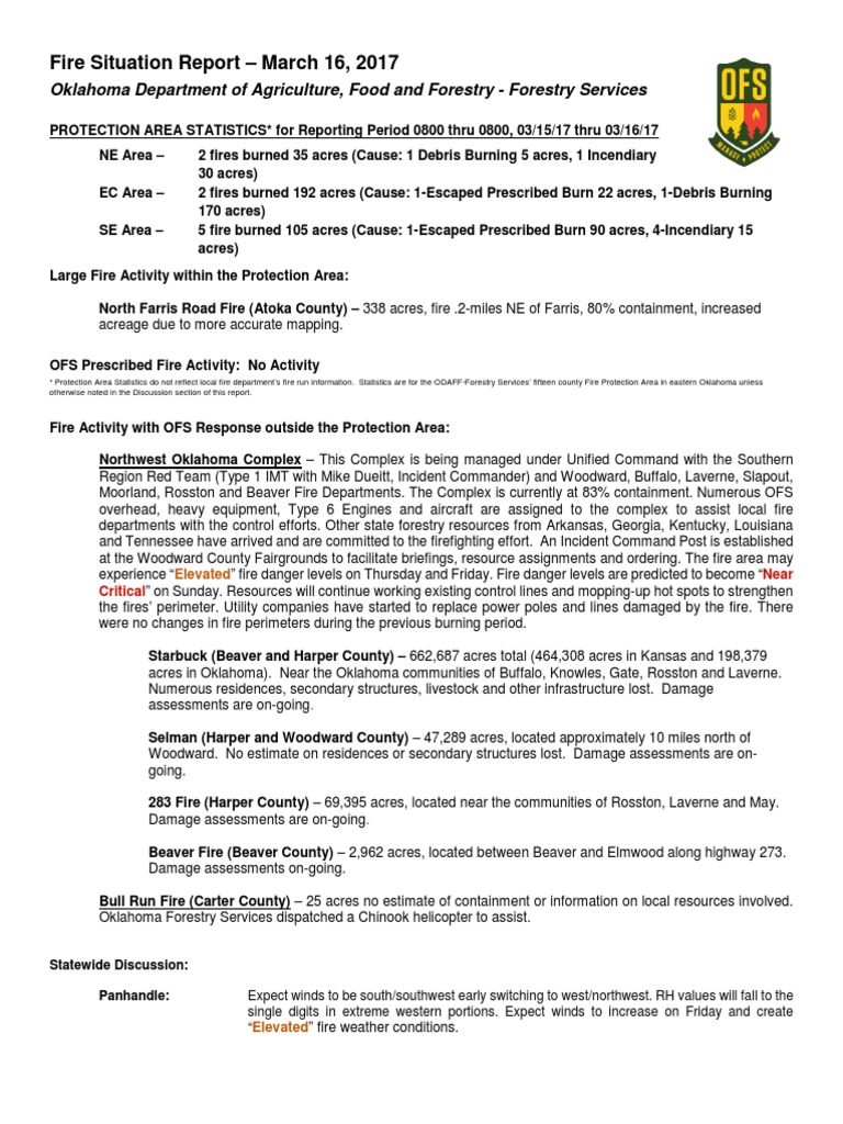 Fire Situation Report - March 16, 2017: Oklahoma Department of ...