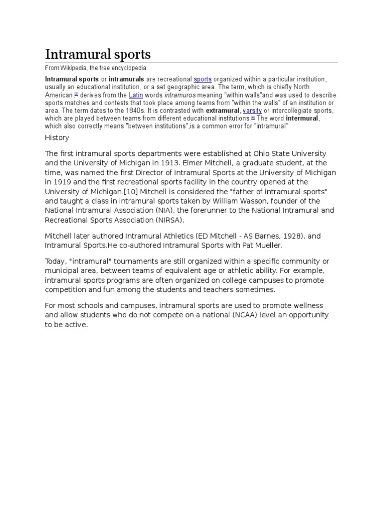 Intramural Sports or Intramurals Are Recreational | PDF