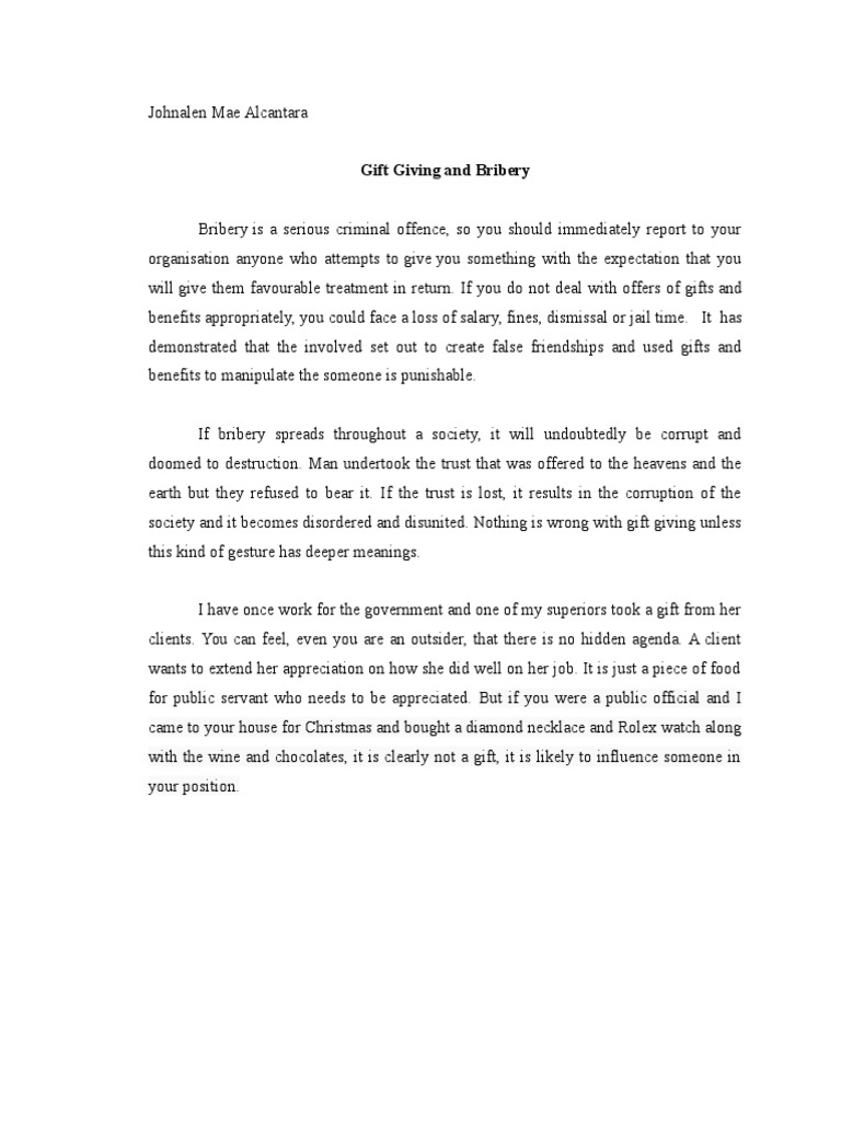 Gift Giving and Bribery | PDF | Bribery | Virtue
