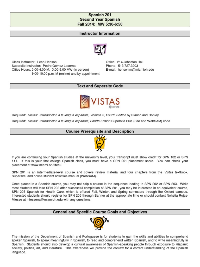 Spanish 201 Course Overview | PDF | Academic Dishonesty | Reading ...