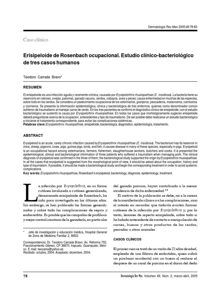 Erisipeloide de Rosenbach Ocupacional. Estudio Clínico-Bacteriológico ...