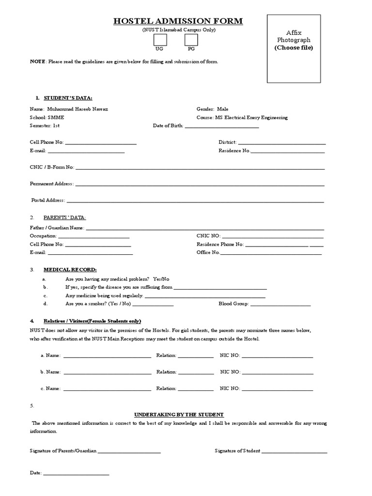 NUST Hostel Admission Form New | Download Free PDF | Email | Computing ...