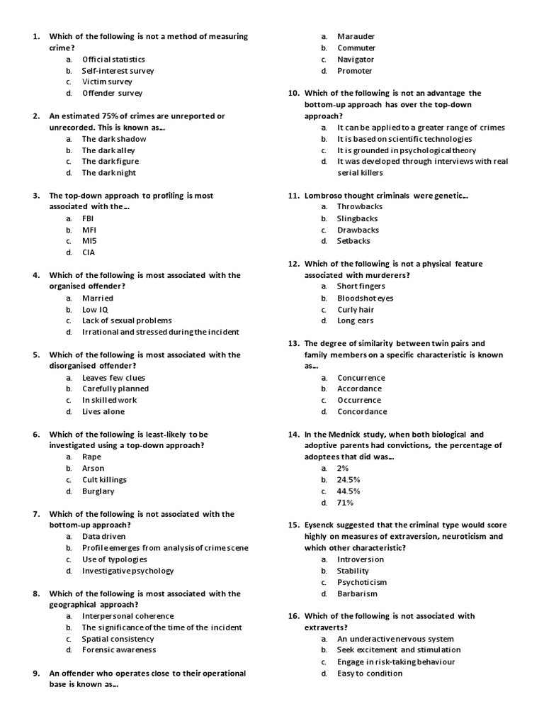 Forensic Psychology Test - MC Sa and Ess | PDF | Extraversion And ...