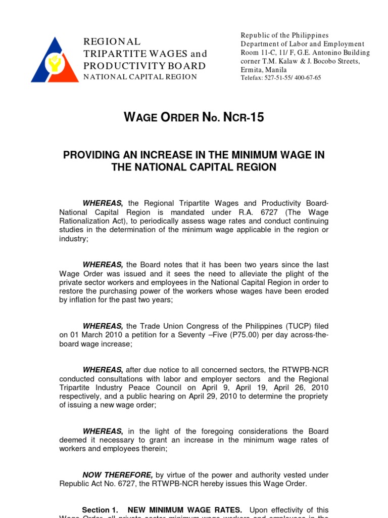 Wage Order No. NCR 15 | PDF | Injunction | Employment