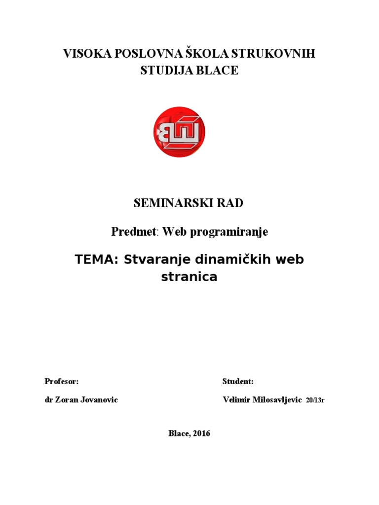 Seminarski Web Programiranje - (Velja Milosavljevic) | PDF