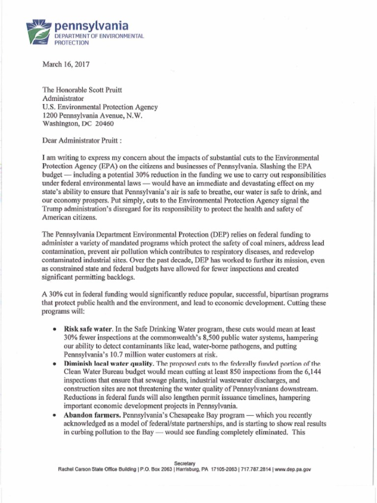 McDonnell Letter To EPA 03162017 | PDF