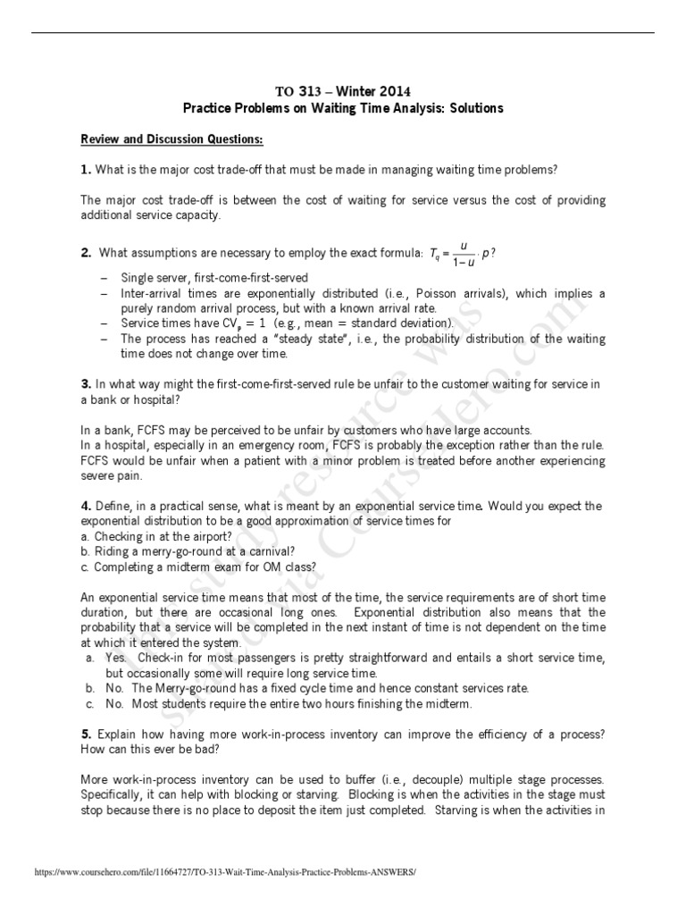 90 Wait Time Analysis Practice Problems ANSWERS | PDF | Inventory ...