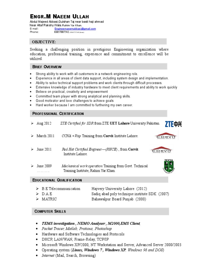 Naeem Ullah CV Updated. | PDF | Troubleshooting | Computer Network