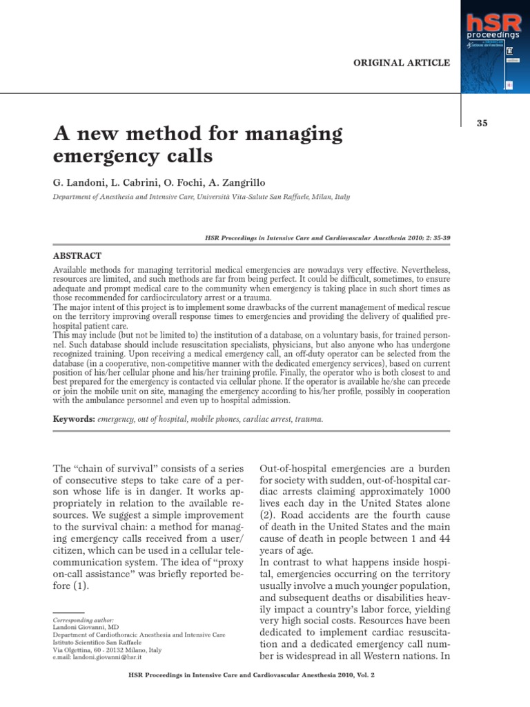 A New Method For Managing Emergency Calls | PDF | Emergency Medical ...