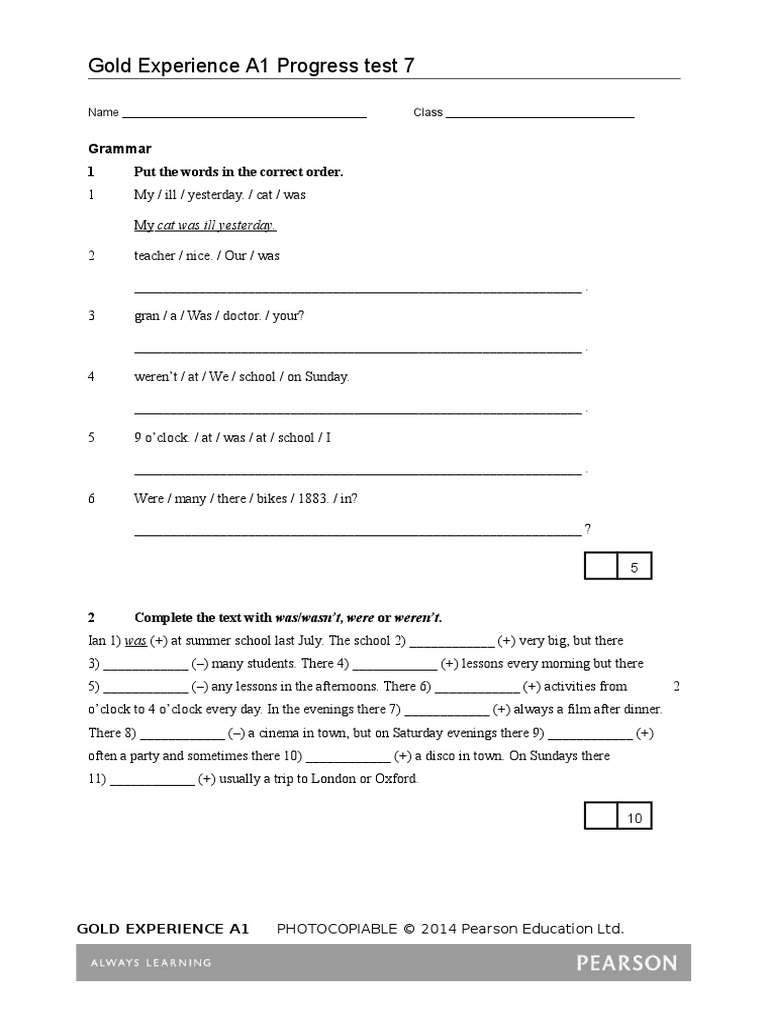 A1 Progress Test 07 | PDF