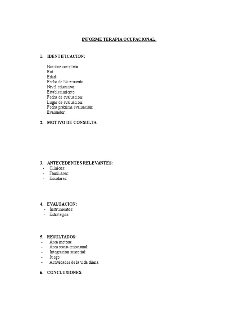 Informe Terapia Ocupacional | PDF