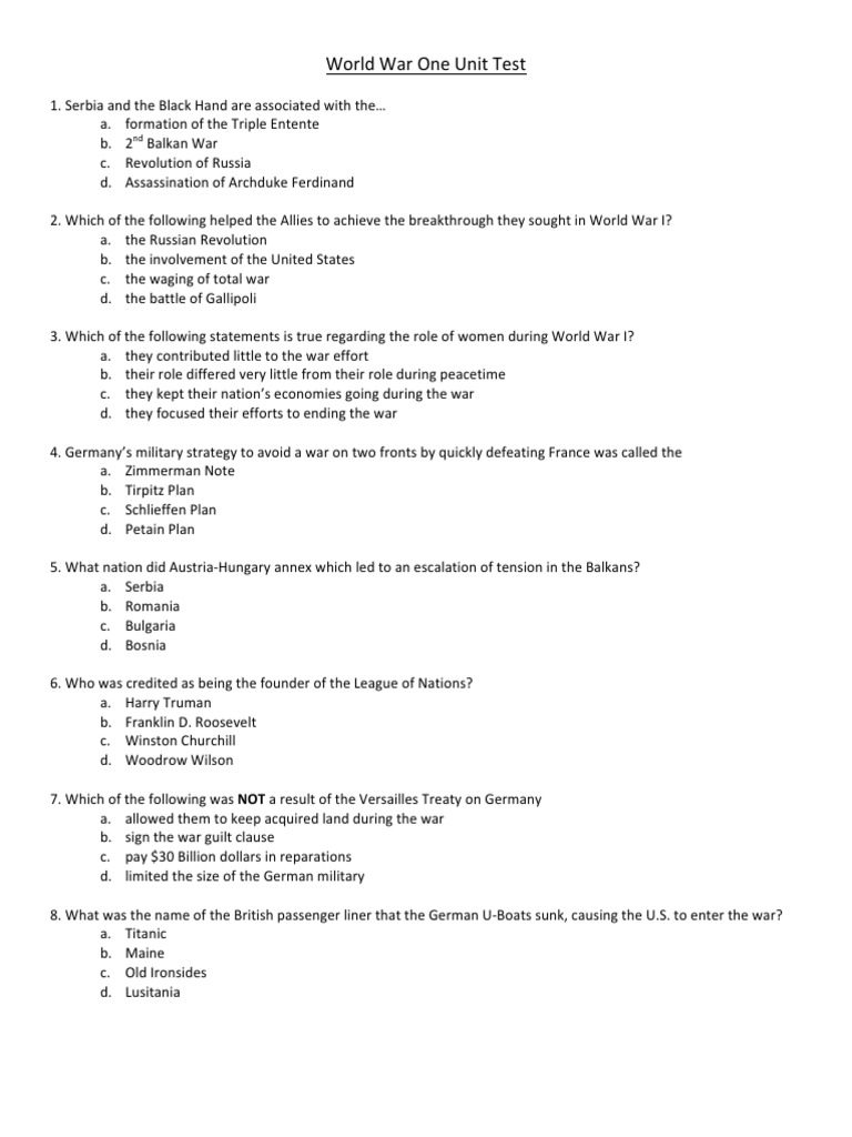 WWI and Russian Revolution Unit Test | PDF | History