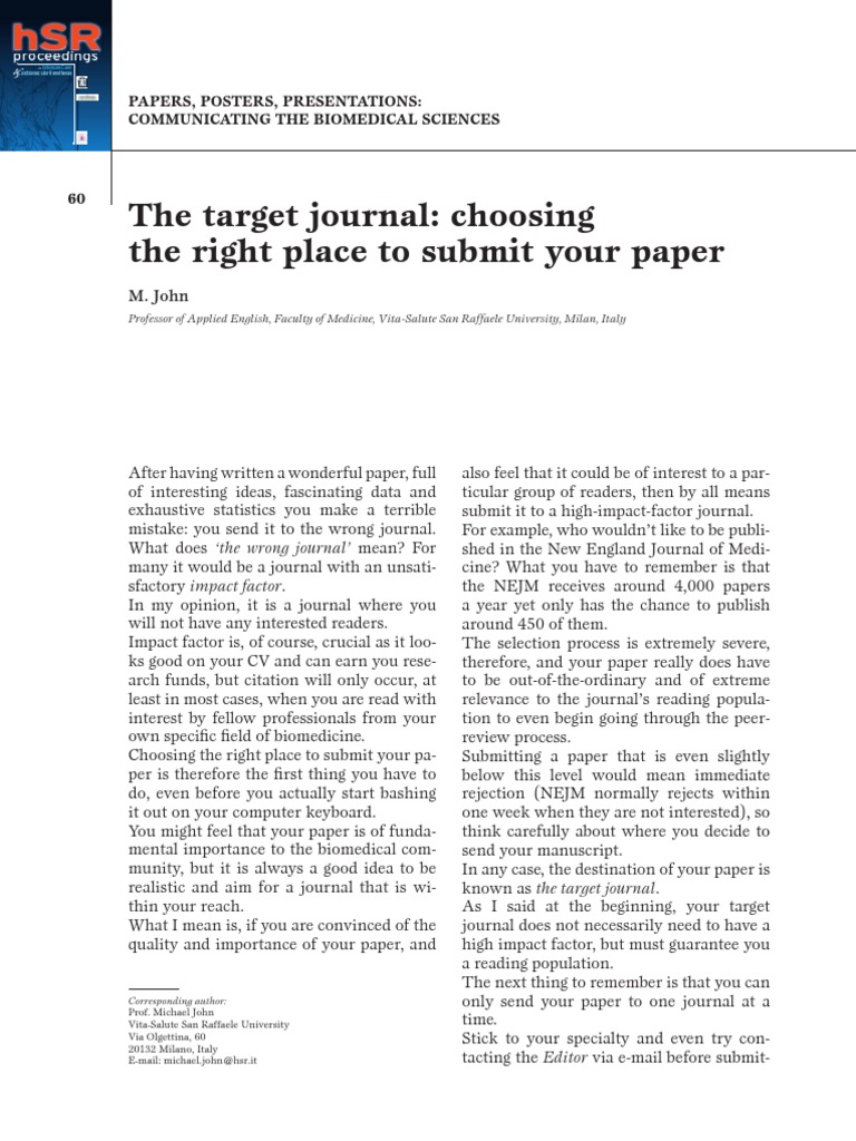 The Target Journal: Choosing The Right Place To Submit Your Paper | PDF ...