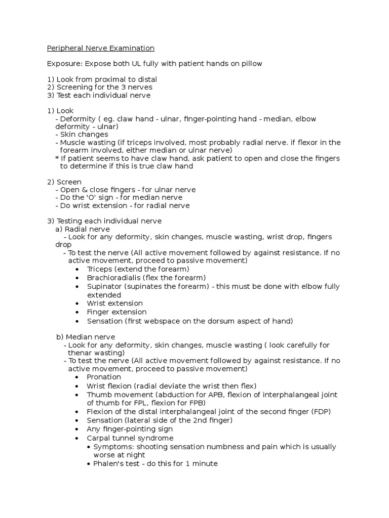 Peripheral Nerve Exam Guide | PDF | Thumb | Hand