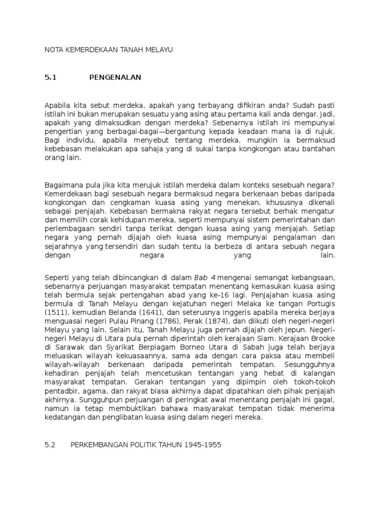 Nota Kemerdekaan Tanah Melayu | PDF