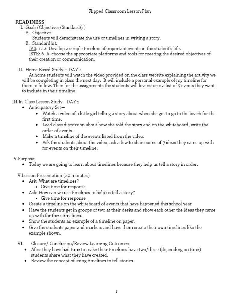 Flipped Classroom Timeline Lesson Plan | PDF | Lesson Plan ...