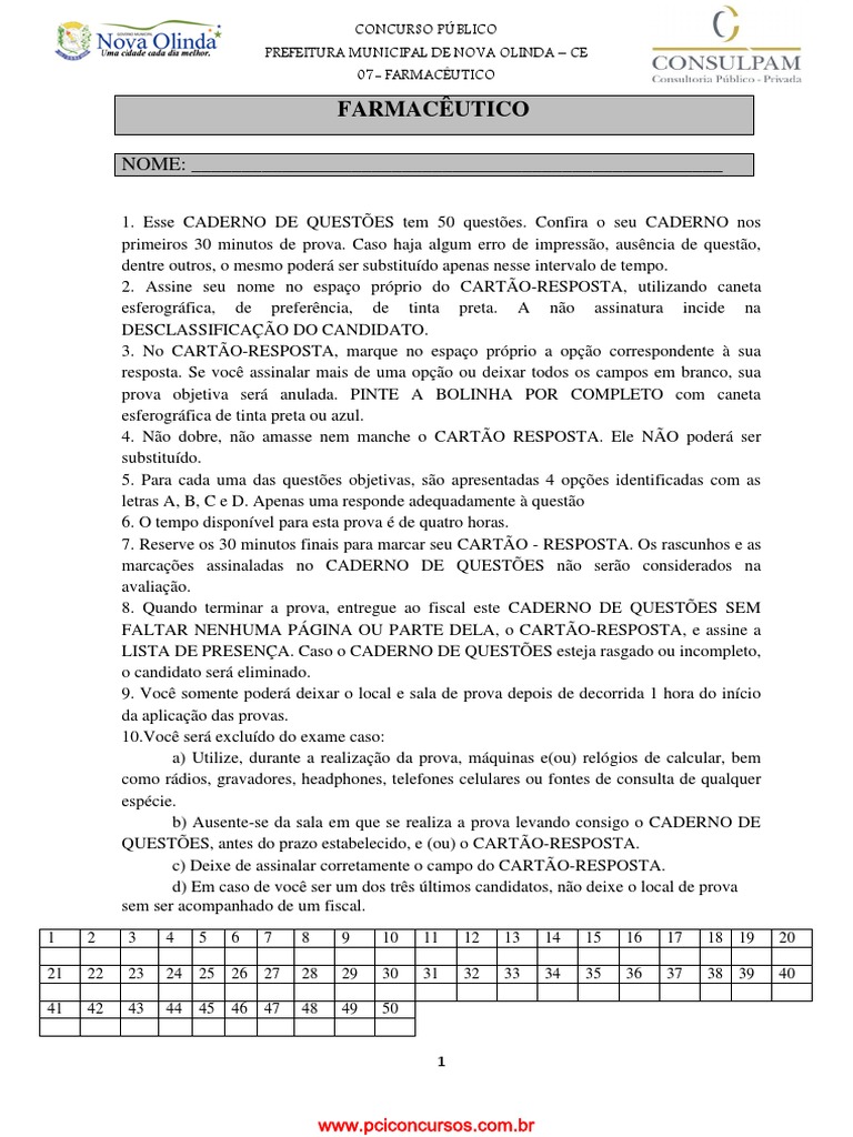 Prova Farmaceutico Consulpam | PDF | Câncer | Administração pública Prova Farmaceutico Consulpam | PDF | Câncer | Administração pública
