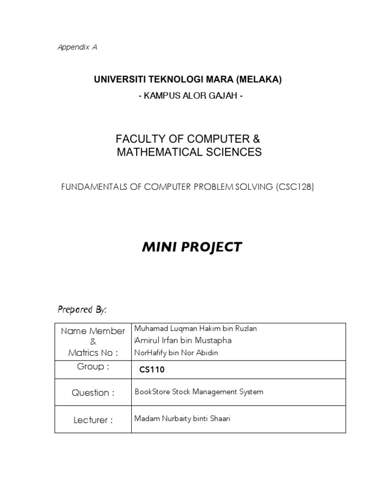Csc128 Mini Project Bookstore Management System Pdf 