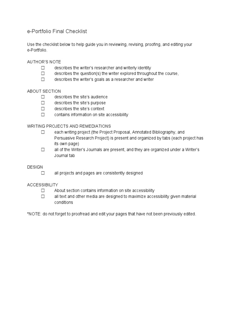 Student e-Portfolio Checklist | PDF | Art