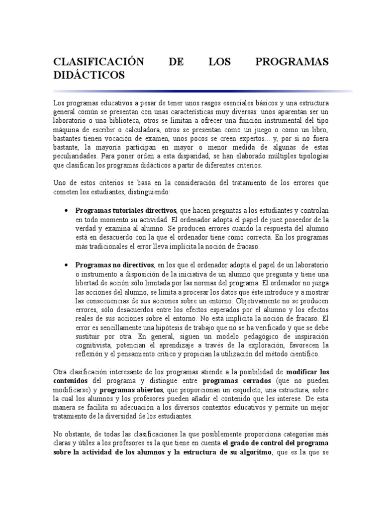 Clasificación de Los Programas Didácticos | PDF | Software | Evaluación