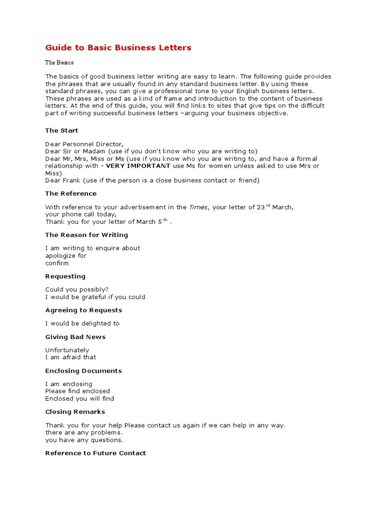 Guide To Basic Business Letters | PDF