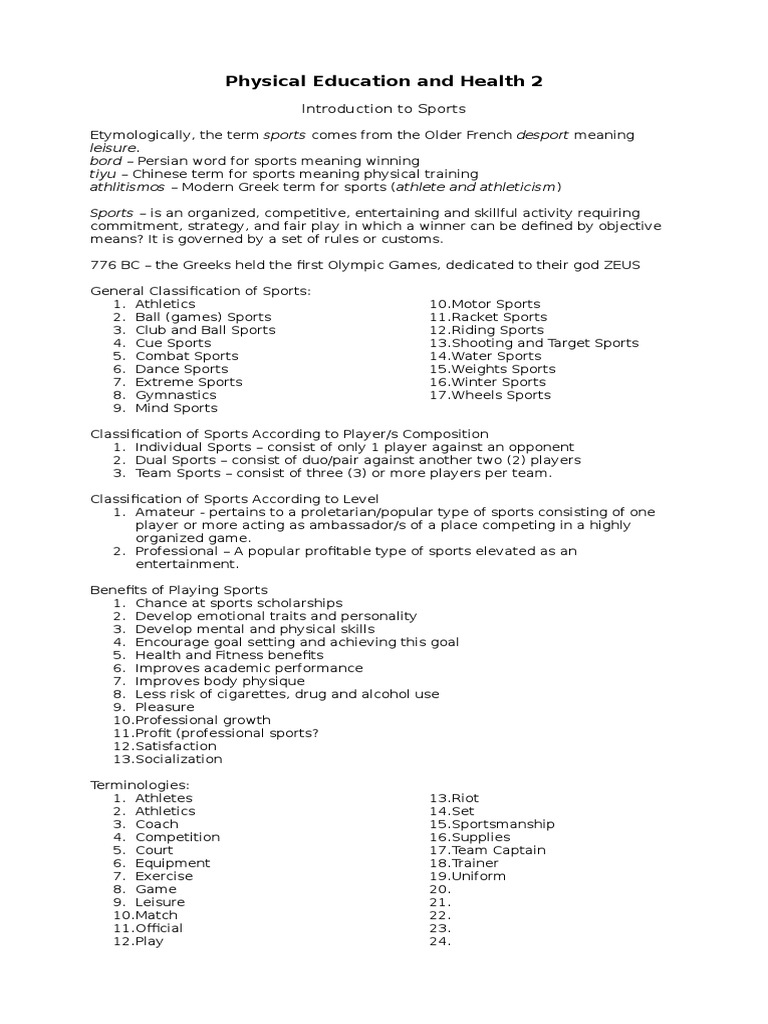 Physical Education and Health 2 | PDF | Sports | Physical Education