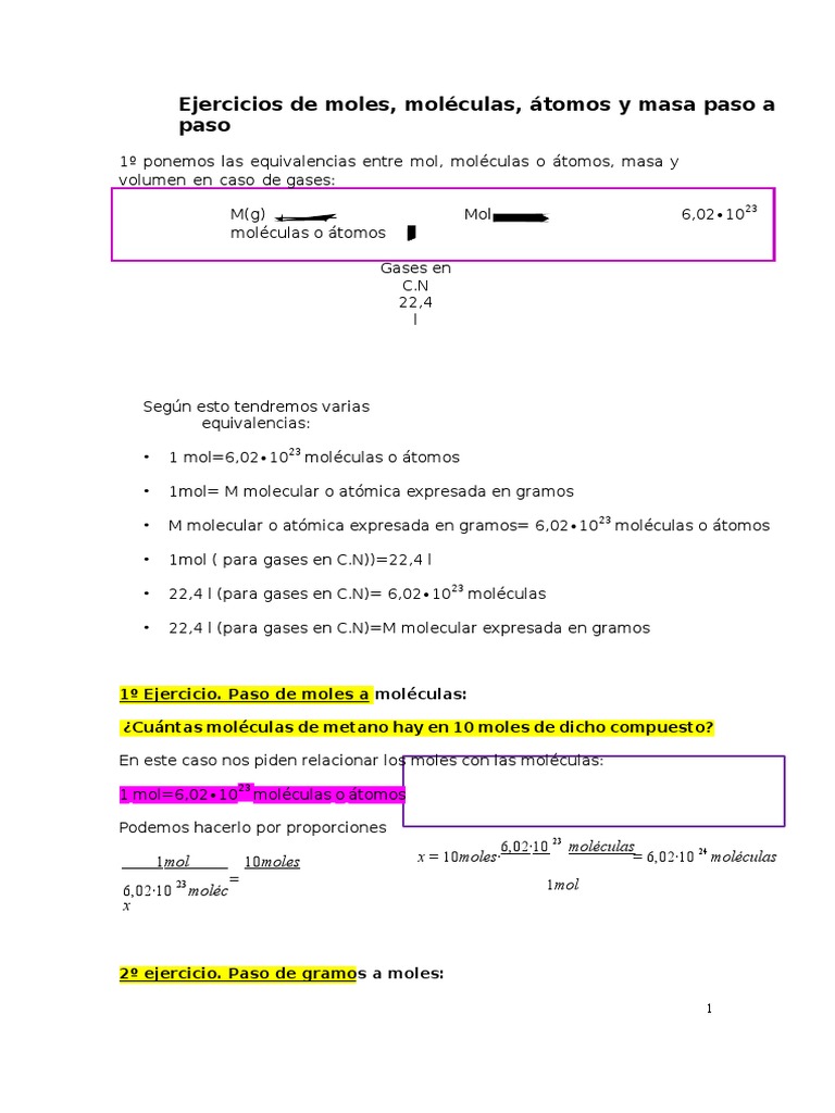 Ejercicios de Moles Paso a Paso | Mol (Unidad) | Gases