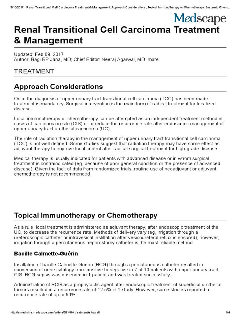 Renal Transitional Cell Carcinoma Treatment & Management - Approach ...
