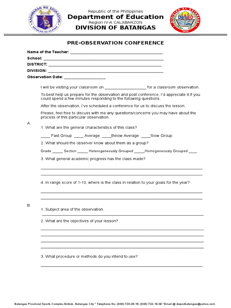 Pre-Observation Conference Guidelines | PDF | Education Theory ...