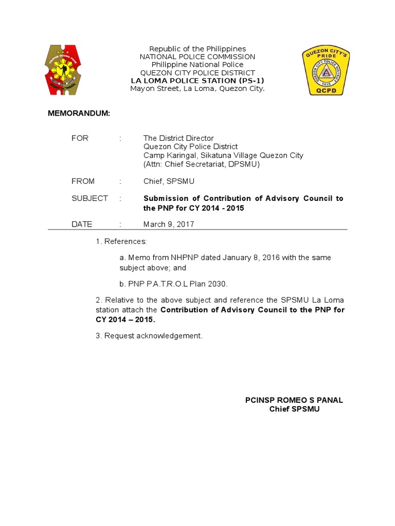 Memorandum:: La Loma Police Station (Ps-1) | PDF