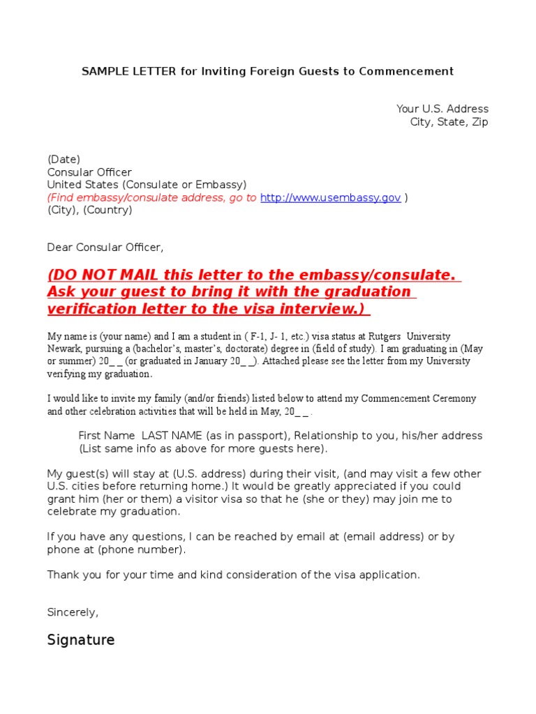 OnWebsite - Sample Letter - Inviting Foreign Guests For Commencement | PDF