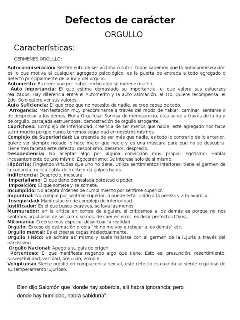 Caracteristicas de Los Defecttos de Caracter | PDF | Orgullo | La ...