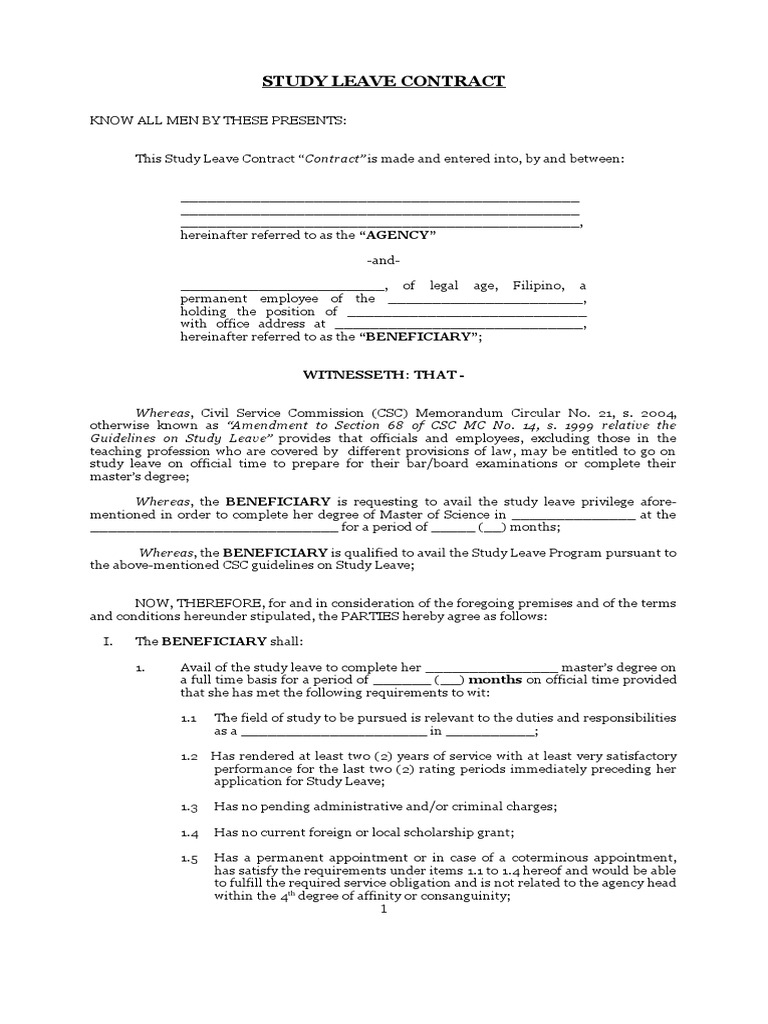 Study Leave Contract | PDF | Notary Public | Public Law