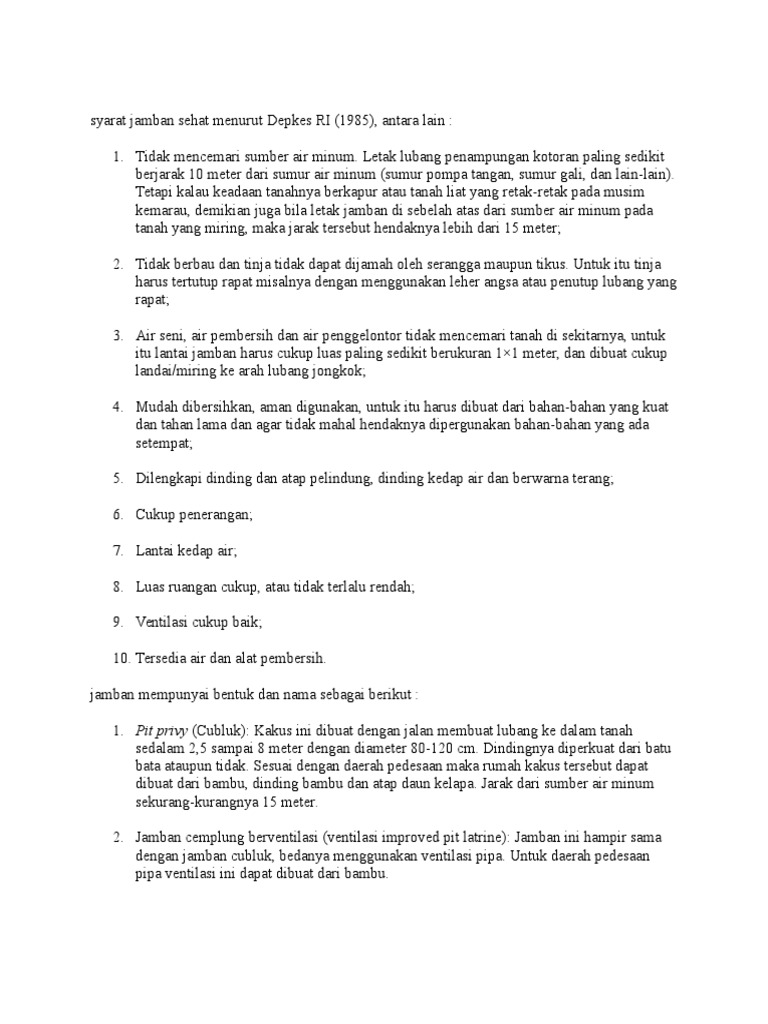 Syarat Jamban Sehat Menurut Depkes RI | PDF