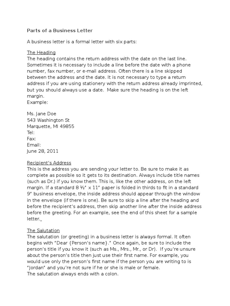 Parts of A Business Letter | PDF | Text | Writing