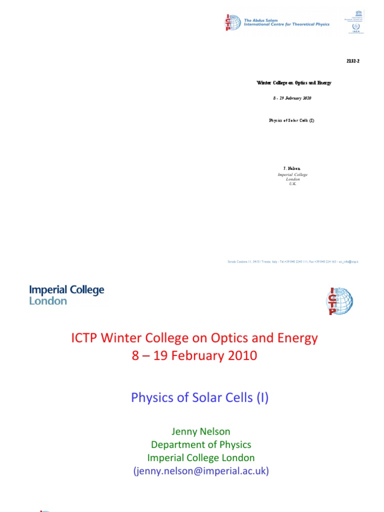 8 - 19 February 2010: Physics of Solar Cells (I) | PDF | Photovoltaics ...