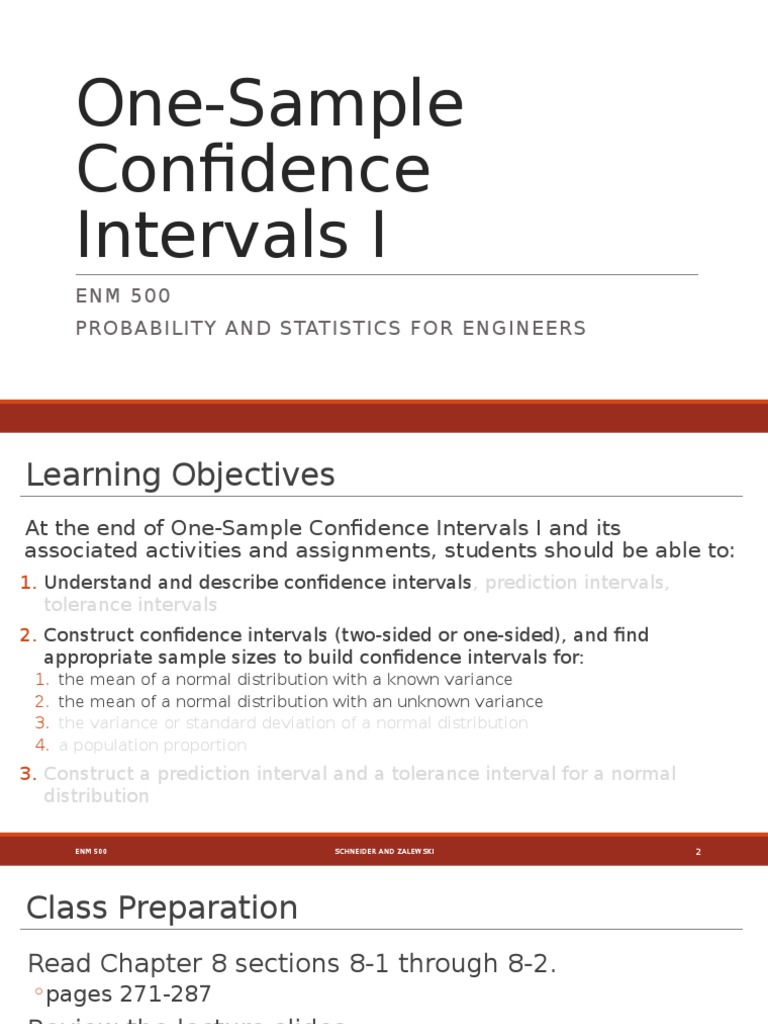 One-Sample Confidence Intervals I: ENM 500 Probability and Statistics For Engineers | PDF ...