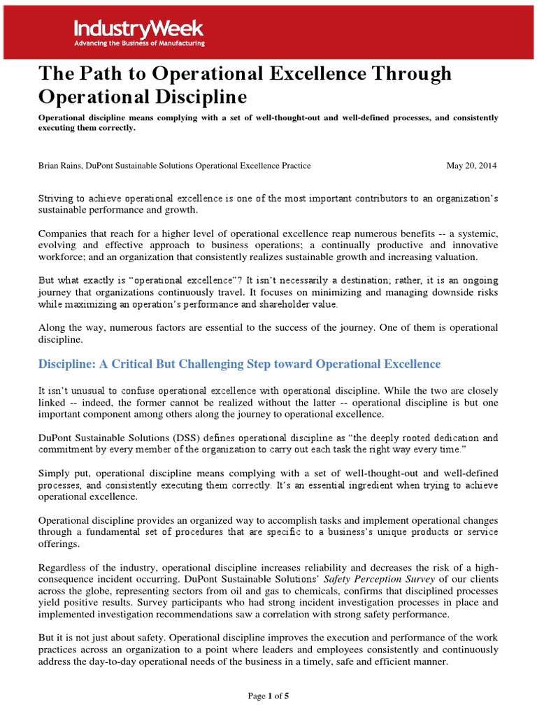 The Path To Operational Excellence Through Operational Discipline | PDF ...