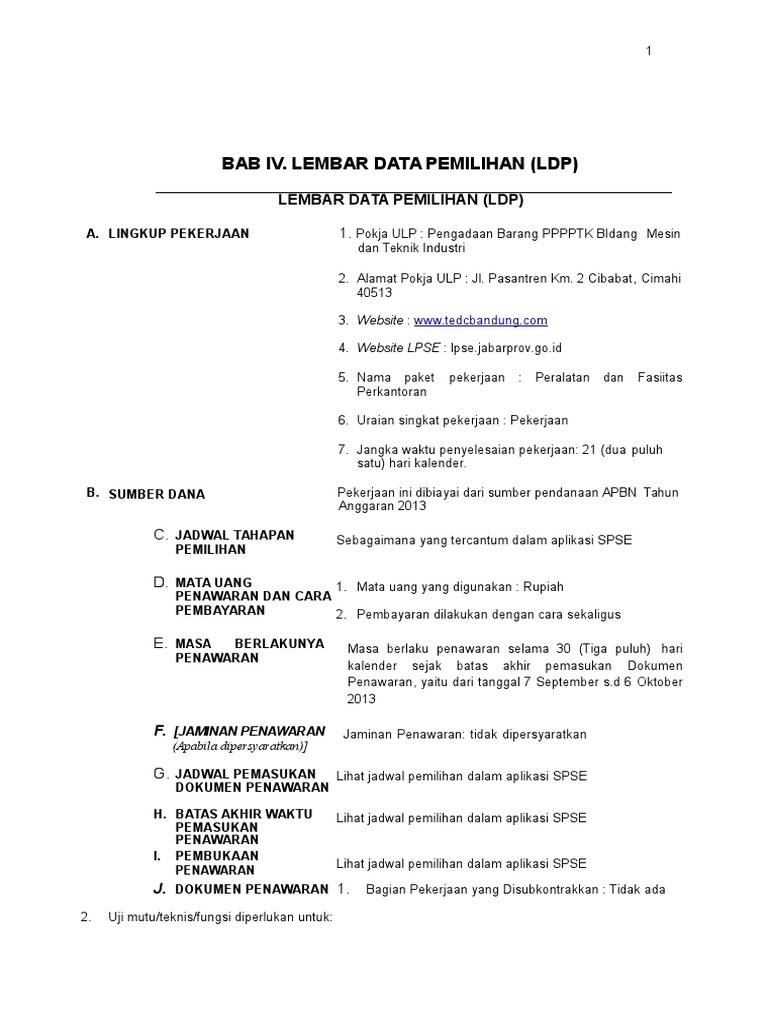 Bab Iv. Lembar Data Pemilihan (LDP) | PDF