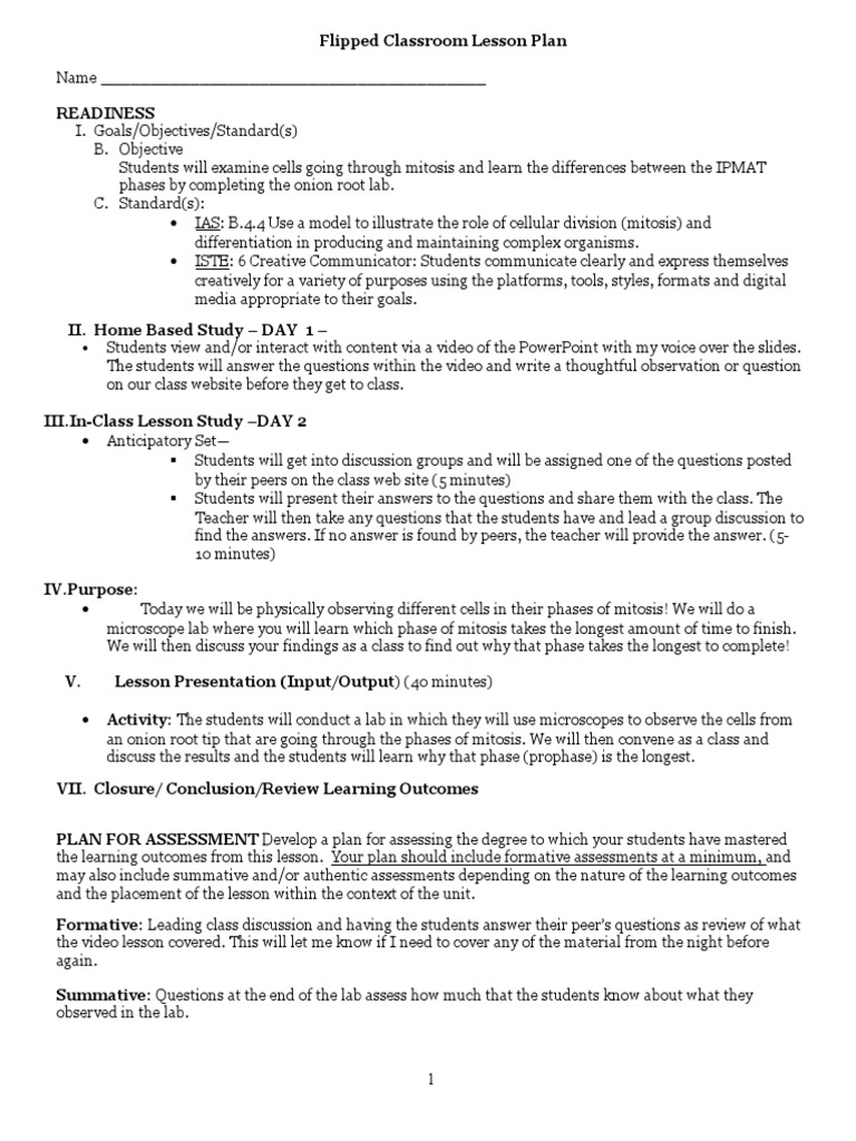 Edu 200 Flipped Classroom Lesson Plan Template 1 | Download Free PDF ...