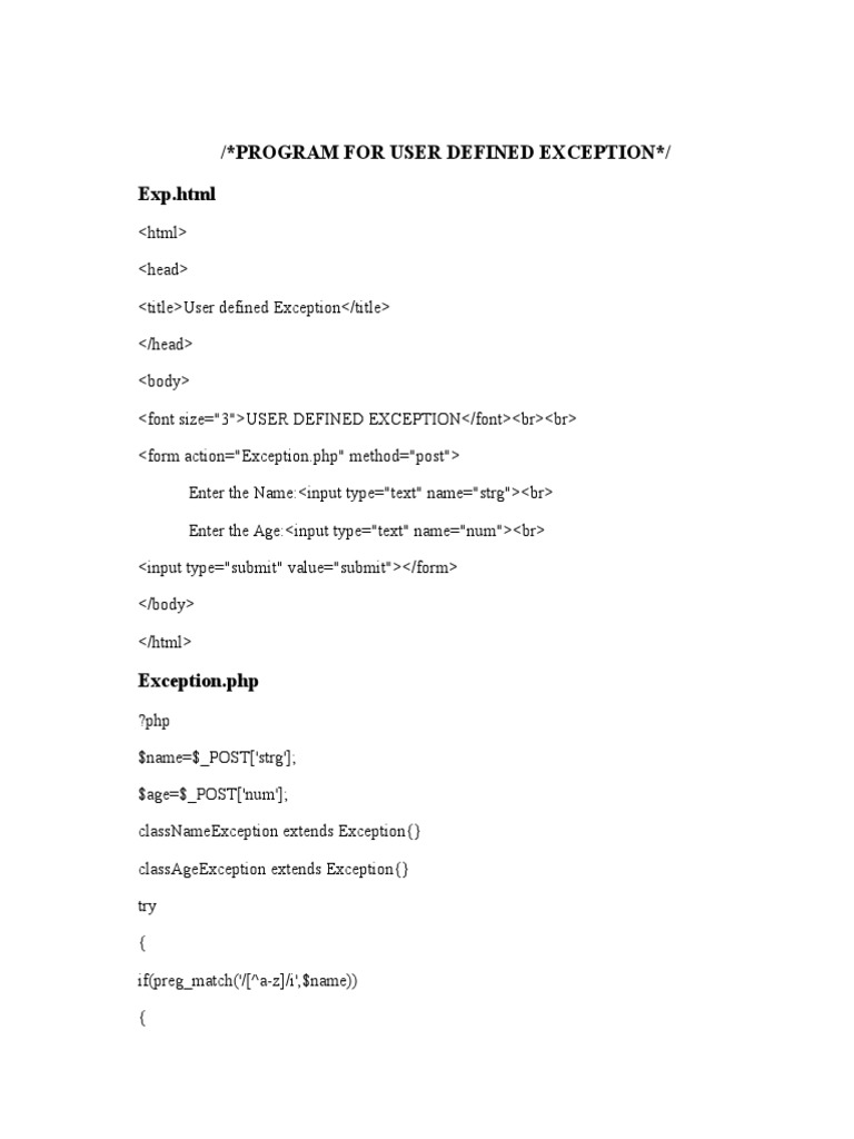 Program For User Defined Exception / Exp - HTML | PDF