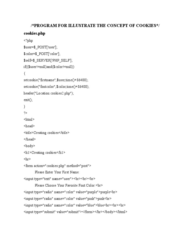 Program For Illustrate The Concept of Cookies / Cookies - PHP | PDF