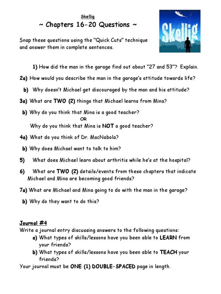 Skellig Chapters 16-20 Discussion Questions | PDF | Learning | Behavior ...