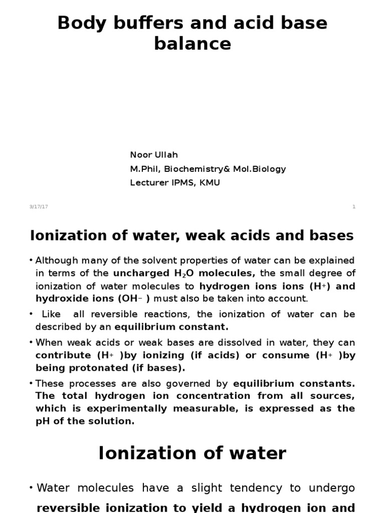 Body Buffers and Acid Base Balance | PDF | Ph | Chemical Equilibrium