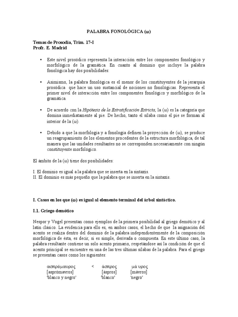 Handout Palabra Fonolo - Gica | PDF | Palabra | Sintaxis
