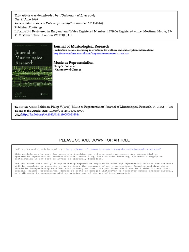 Philip Bohlman, Music As Representation | PDF | Representation (Arts ...
