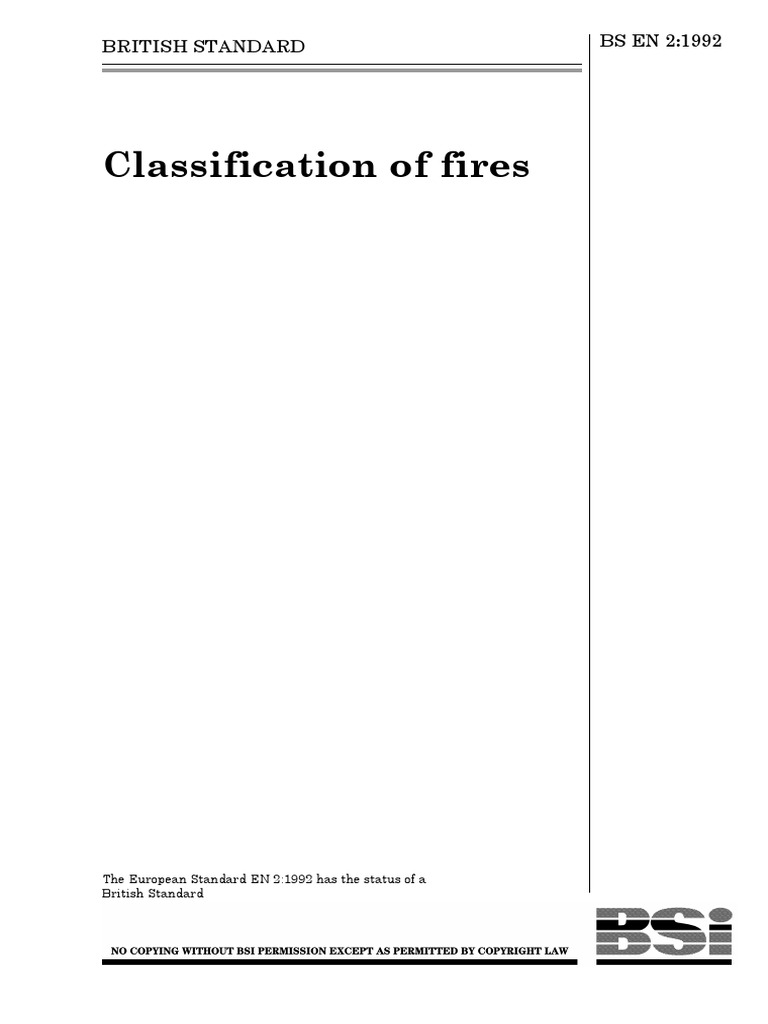 BS en 2-1992-Classification of Fires | PDF | Copyright | Standardization