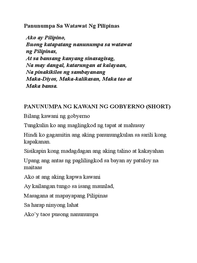 Panunumpa Sa Watawat NG Pilipinas | PDF