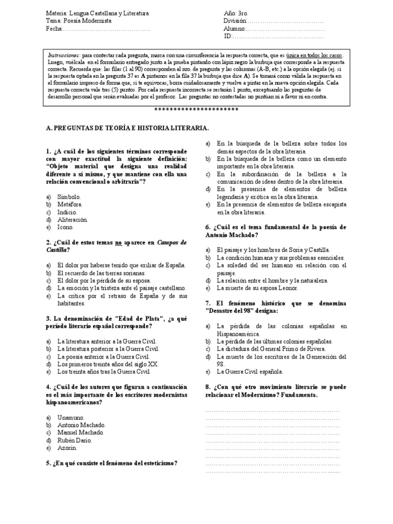 Examen de Poesía Modernista | PDF | Sonetos | Poesía