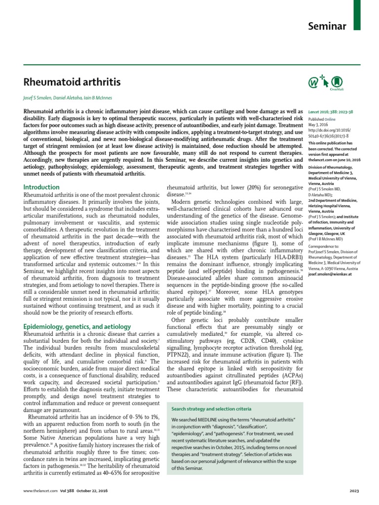 Smolen 2016 | PDF | Rheumatoid Arthritis | Arthritis
